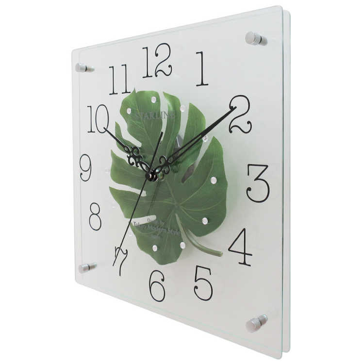 CL-2101 アートフラワーウォールクロック・正方形（モンステラ）